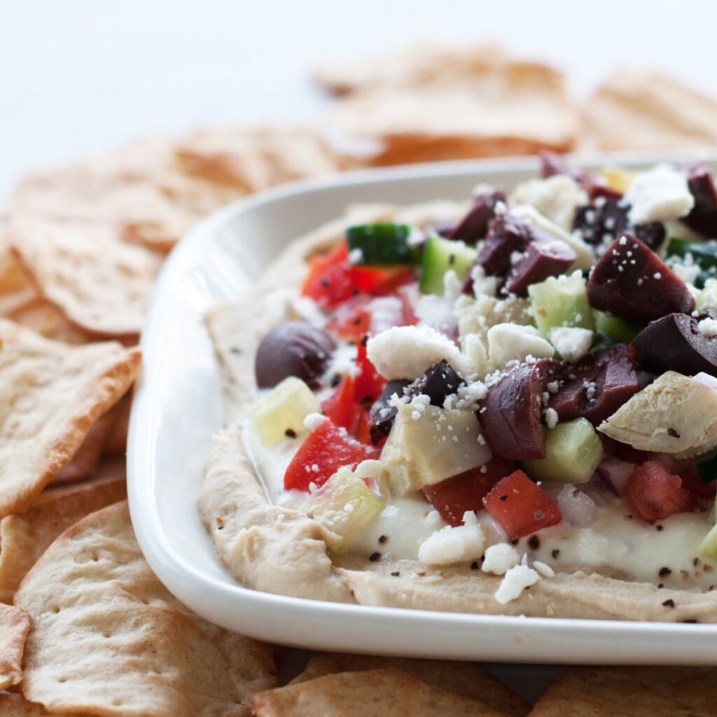 Easy 7-Layer Mediterranean Dip with Whipped Feta Cheese - Just As Good